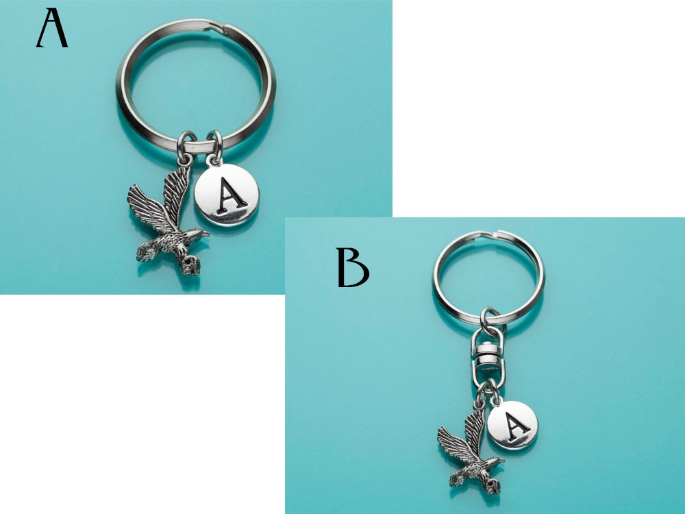 Eagle Keychain, Eagle Key Ring, Bird Keychain, Initial Keychain ...