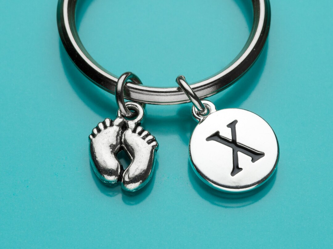 Tiny Baby Feet Keychain, Tiny Baby Feet Key Ring, Baby Charm, Initial ...