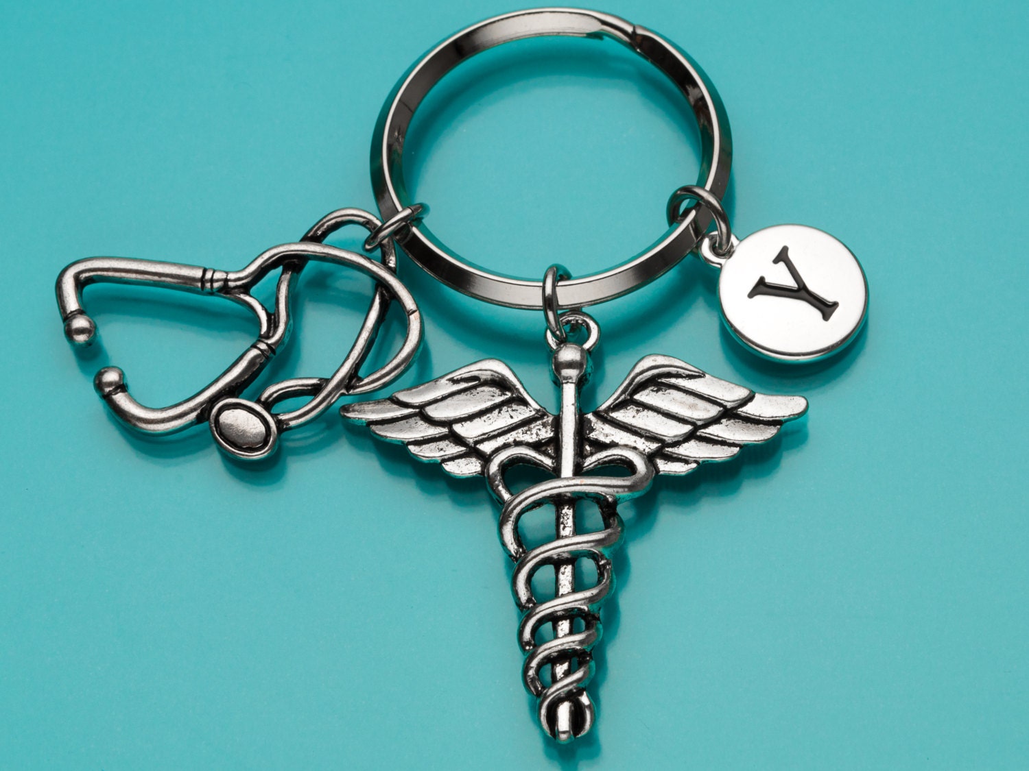Doctor's Keychain Caduceus Keychain Stethoscope Key | Etsy