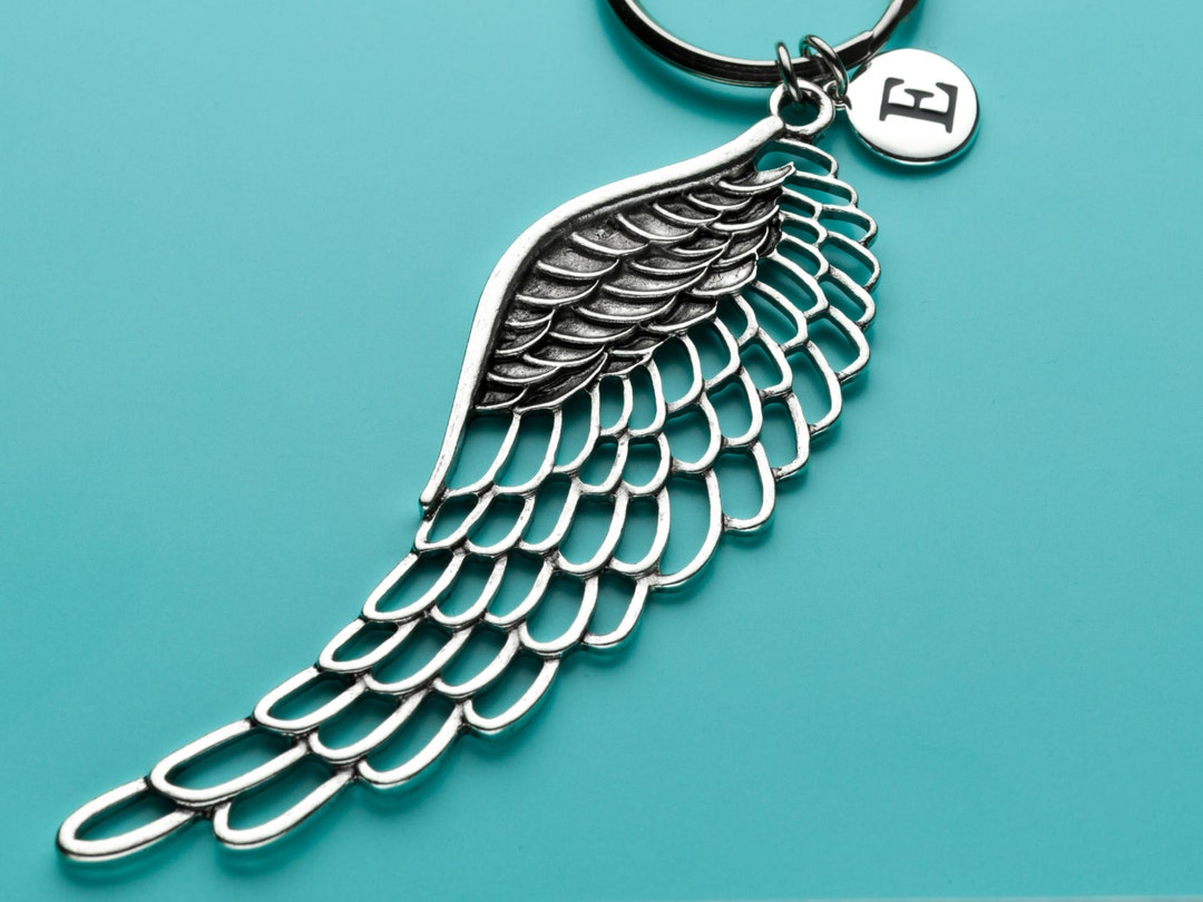 Huge Angel Wing Keychain, Angel Wing Key Ring, Heaven Charm, Initial ...