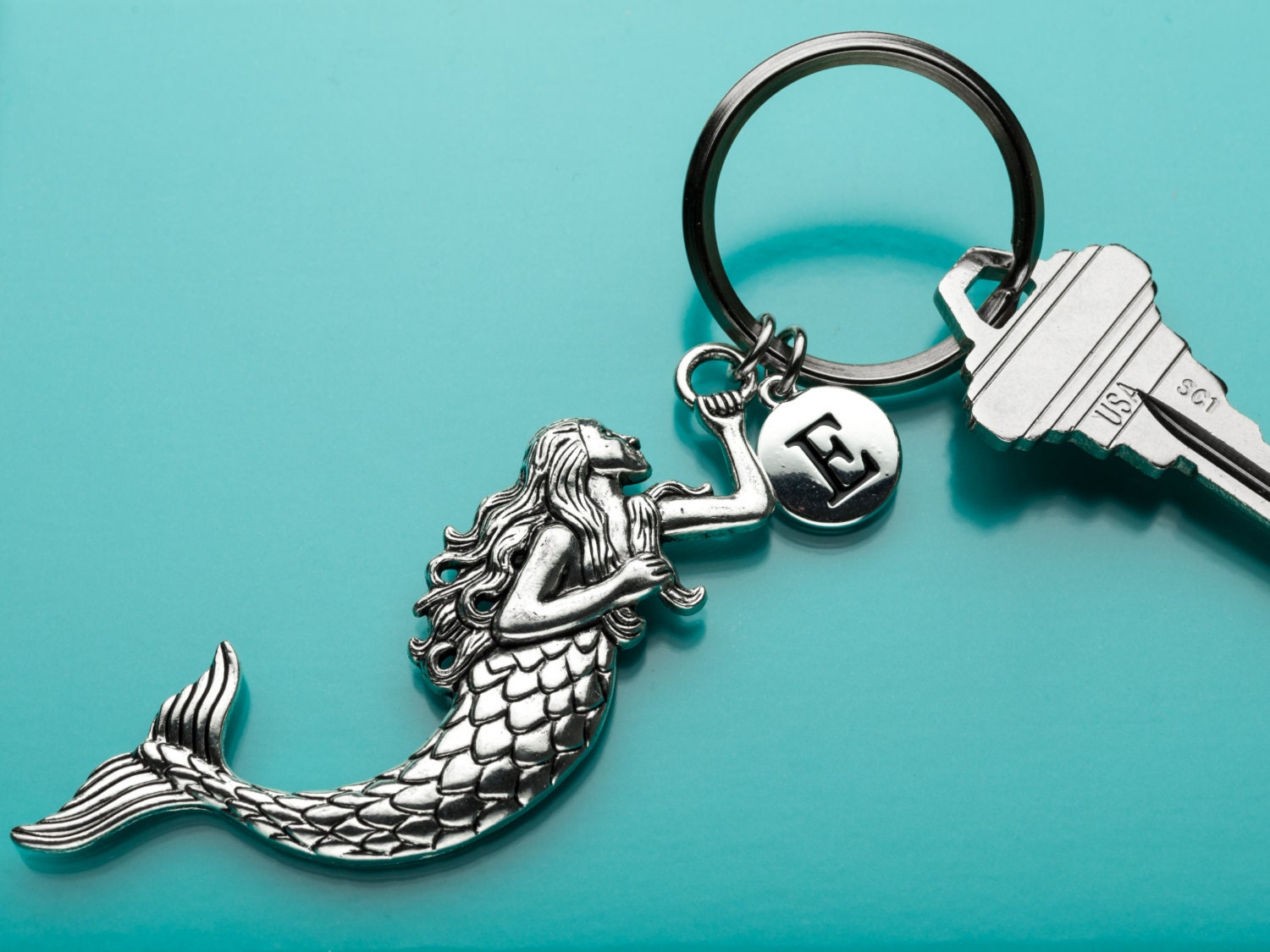 Huge Mermaid Keychain Mermaid Key Ring Sea Creature Initial | Etsy