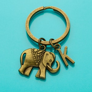 Elephant Keychain, Bronze Elephant Key Ring, Animal Charm, Initial ...