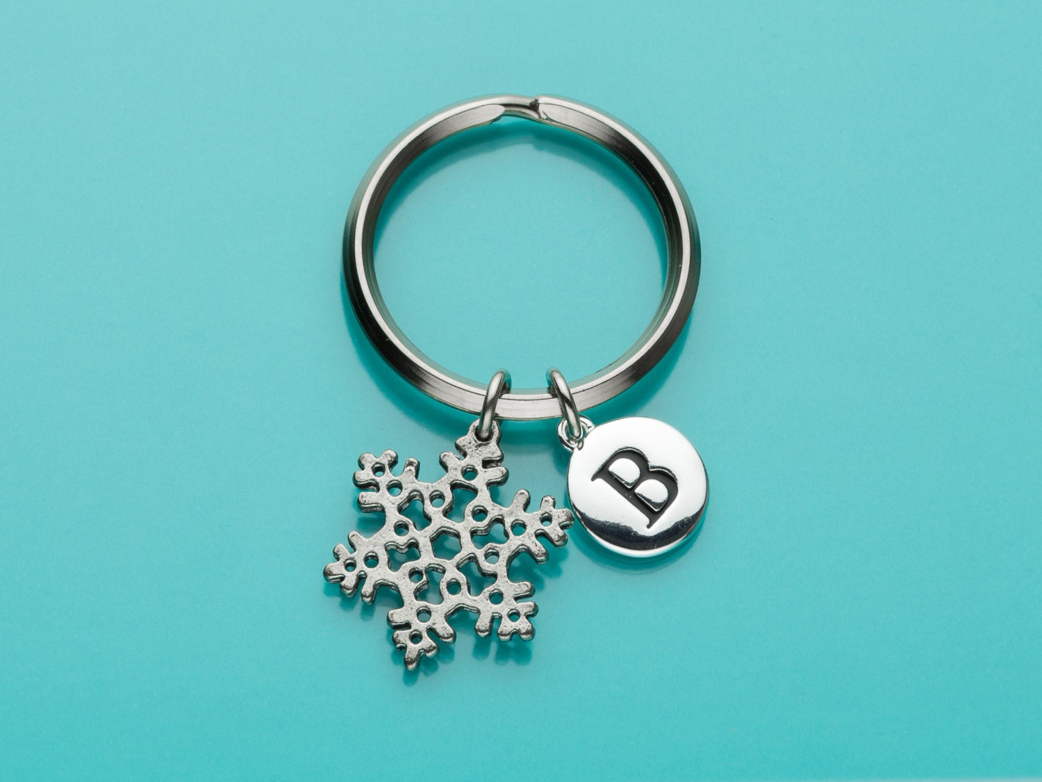 Snowflake Keychain Snowflake Key Ring Initial Keychain - Etsy