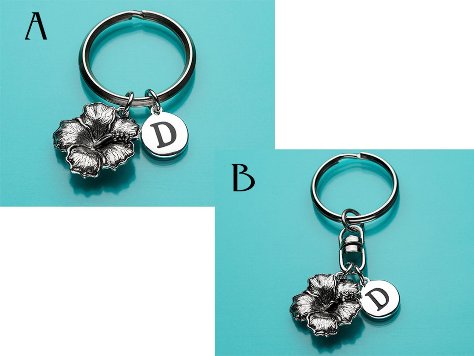 Hibiscus Keychain, Hibiscus Key Ring, Flower Charm, Garden Flower ...