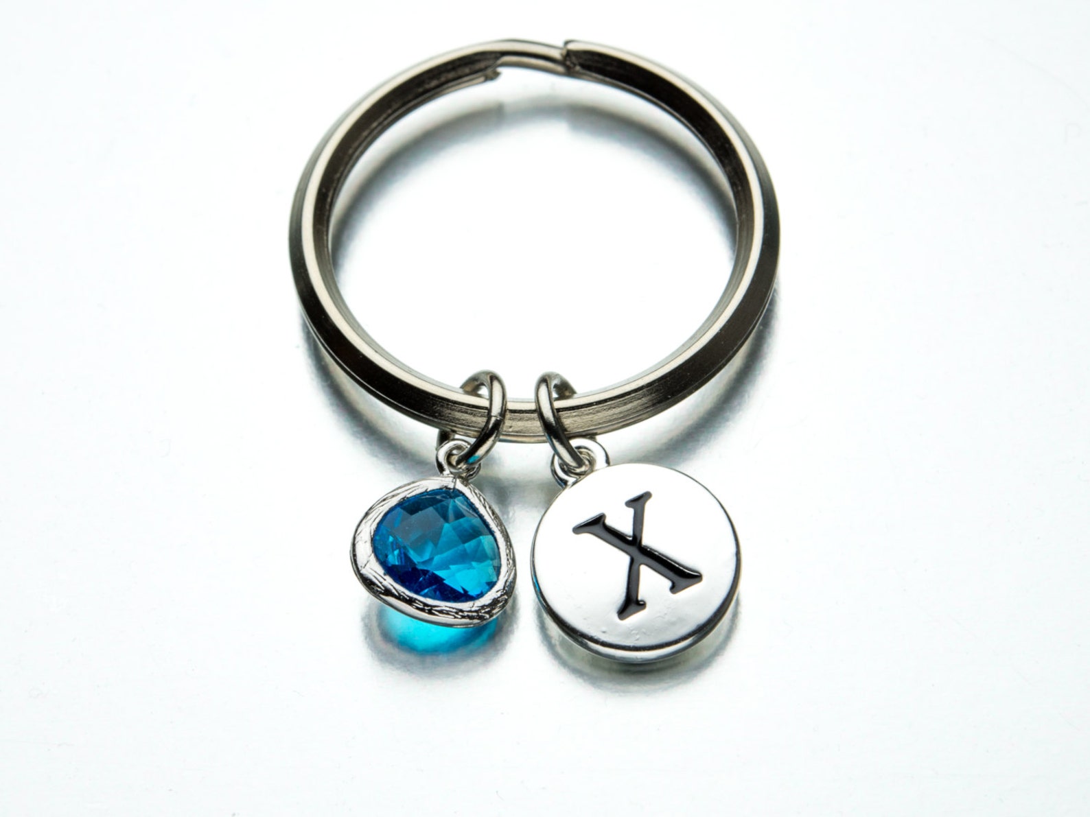 Blue Tiny Crystal Keychain, Capri Blue Tiny Crystal Gem Key Ring, Blue ...