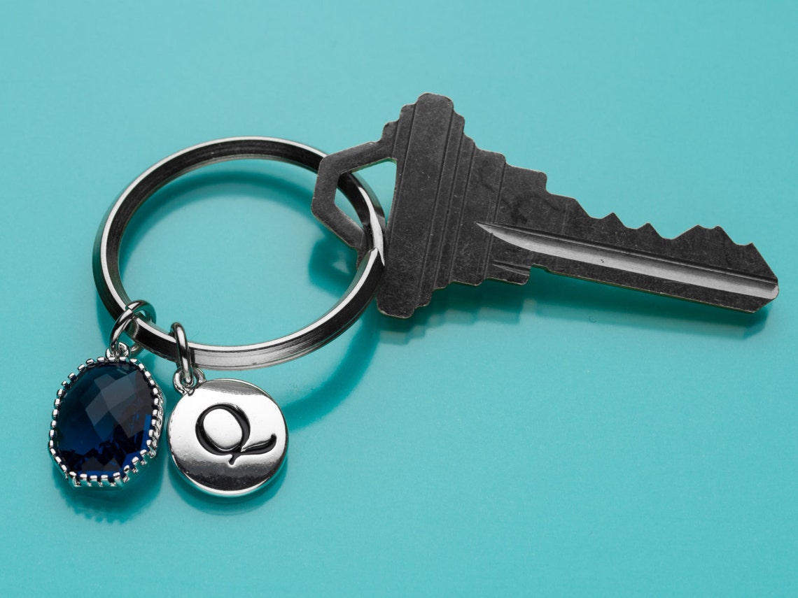 Crystal Gem Keychain Sapphire Blue Key Ring Octagon Crystal - Etsy