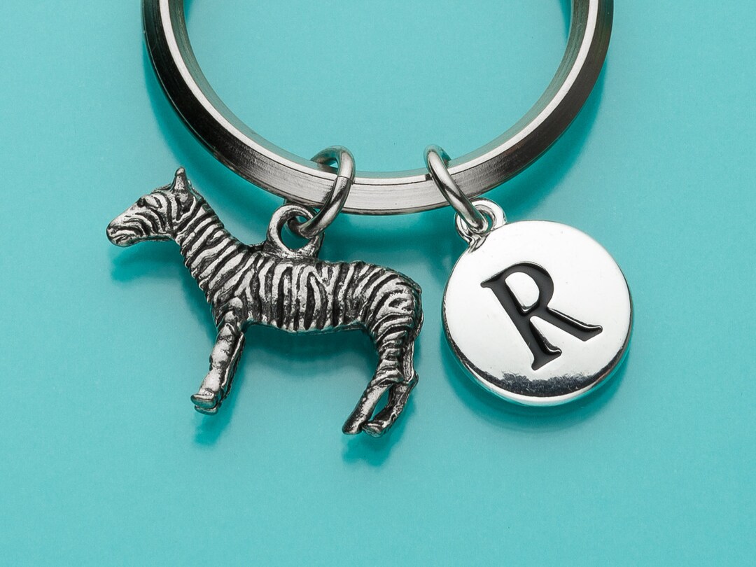 Zebra Keychain, Zebra Key Ring, Initial Keychain, Personalized Keychain ...