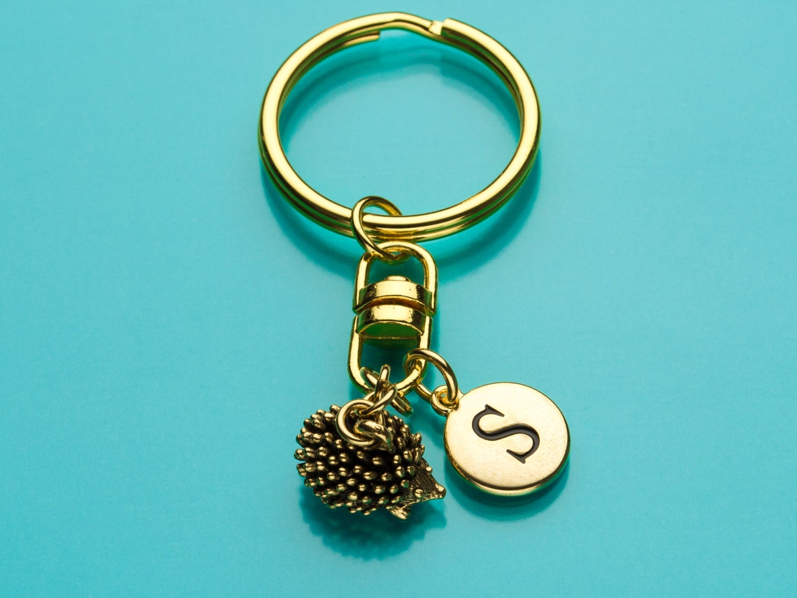 Porcupine Keychain Gold Porcupine Key Ring Initial Keychain - Etsy