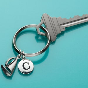 Sailboat Keychain, Sailboat Key Ring, Sailing, Sports, Initial Keychain ...
