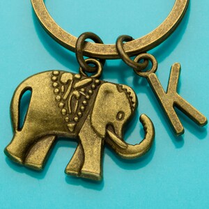 Elephant Keychain, Bronze Elephant Key Ring, Animal Charm, Initial ...