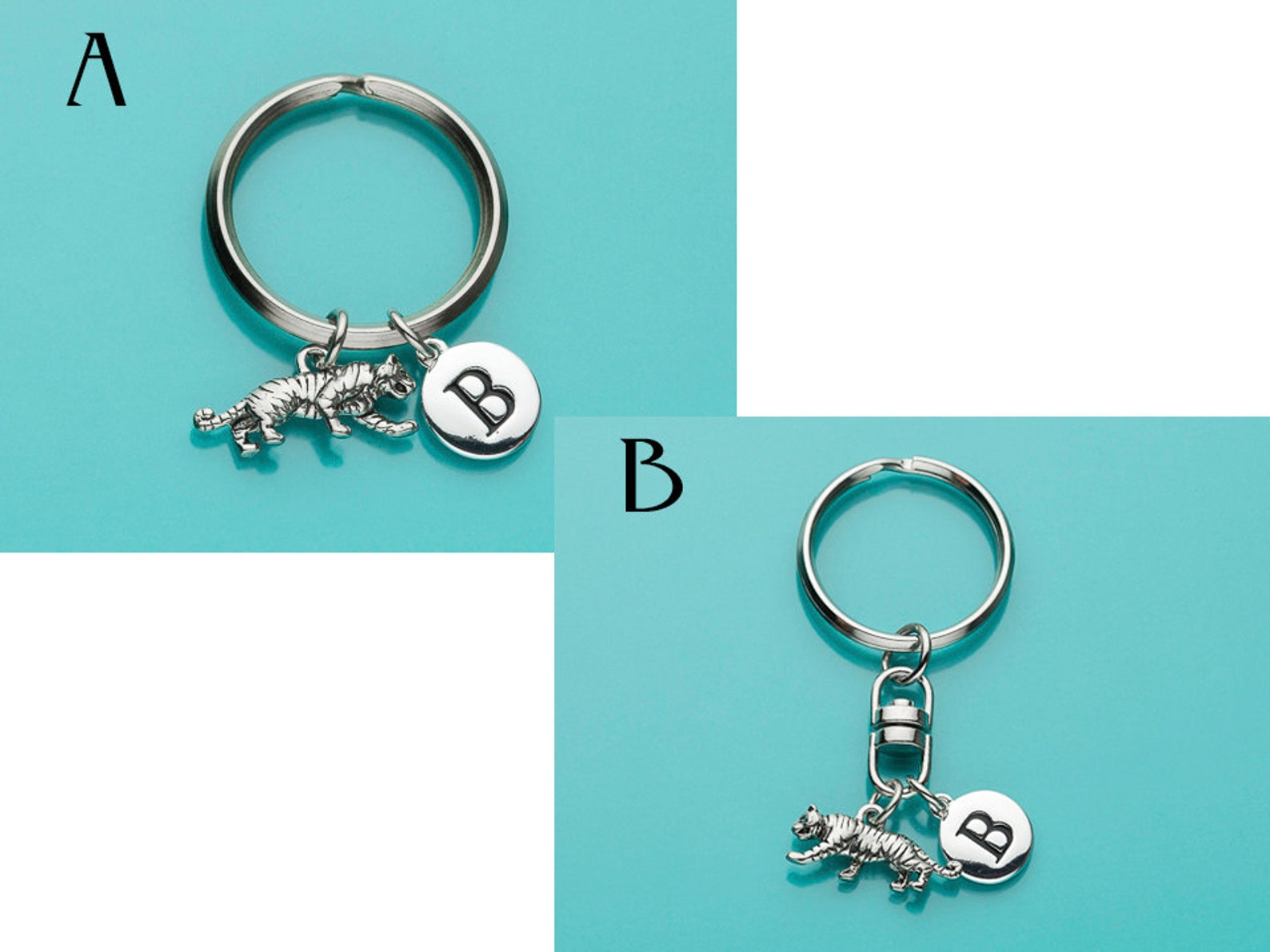 Tiger Keychain Tiger Key Ring Jungle Animal Charm Initial - Etsy