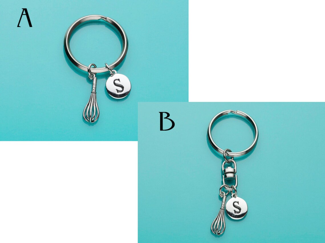Whisk Keychain, Whisk Key Ring, Kitchen Charm, Initial Keychain, Baker ...