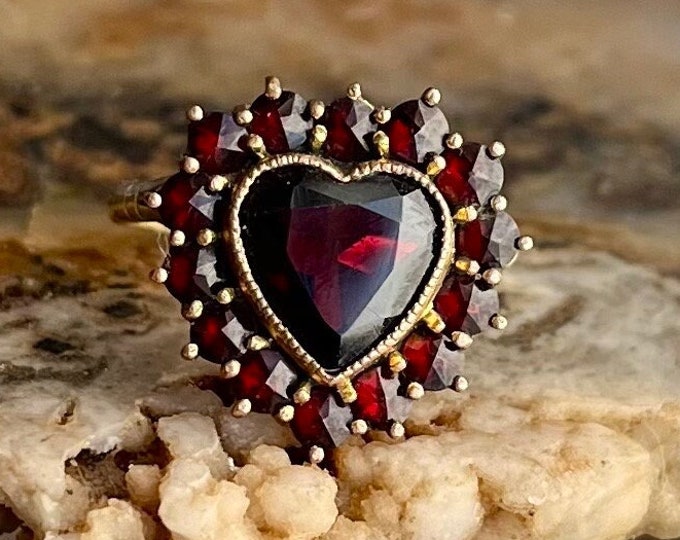Antique Victorian Bohemian Garnet Heart Ring 14k Gold - Etsy