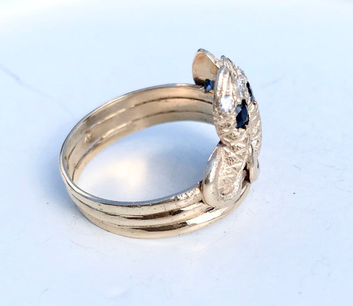 Antique Edwardian 14K Gold Triple Snake Ring Sapphires | Etsy