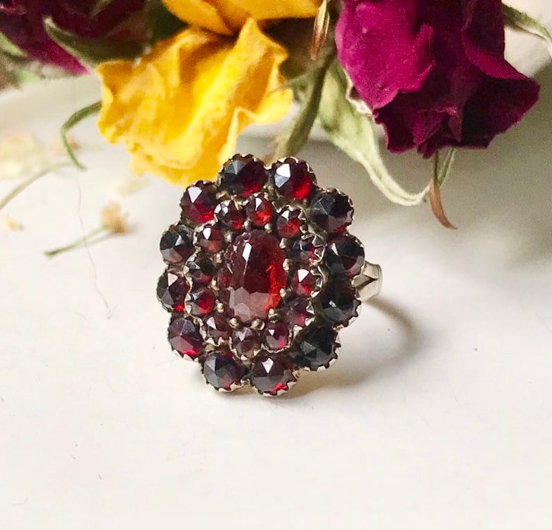 Antique Victorian Bohemian Garnet Ring Sterling Silver - Etsy