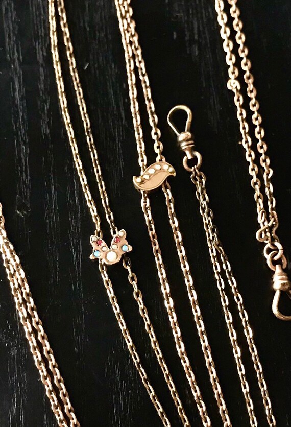 Antique Victorian 14K lariat neck chain Watch chain M… - Gem