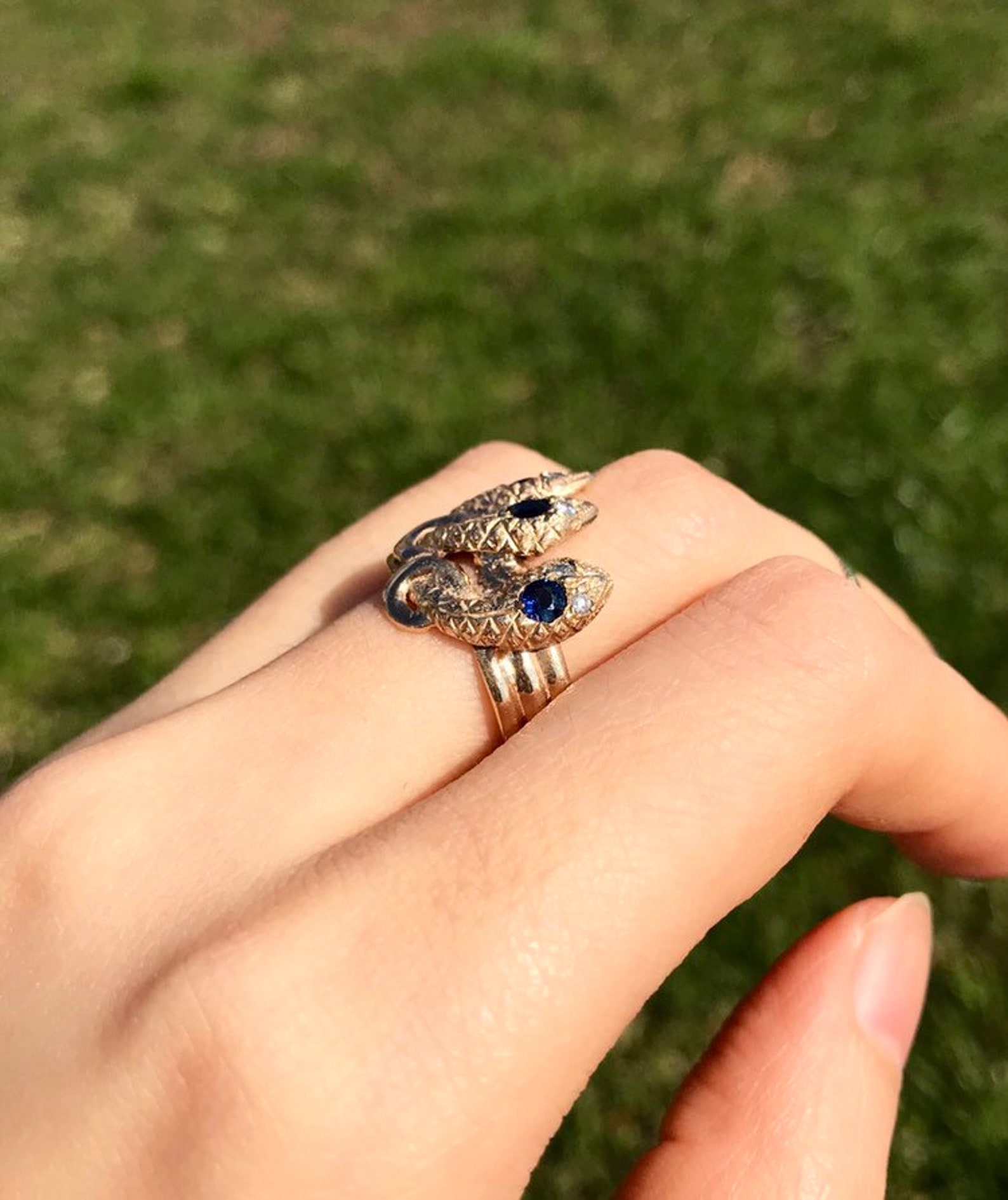 Antique Edwardian 14K Gold Triple Snake Ring Sapphires | Etsy