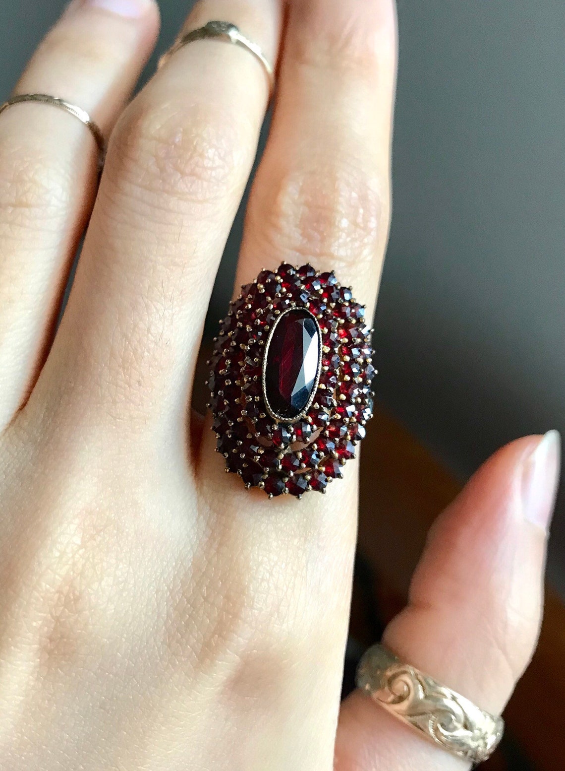 Antique Bohemian Garnet Triple Halo Rose Cut Ring Sterling - Etsy