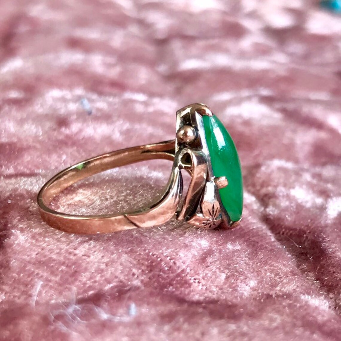 Antique Chinese Imperial Jade Ring 14K 18K Gold Navette - Etsy