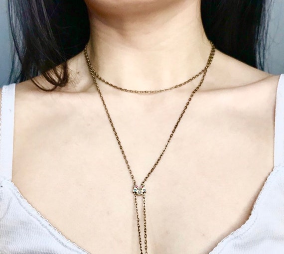 Antique Victorian 14K lariat neck chain Watch chain M… - Gem