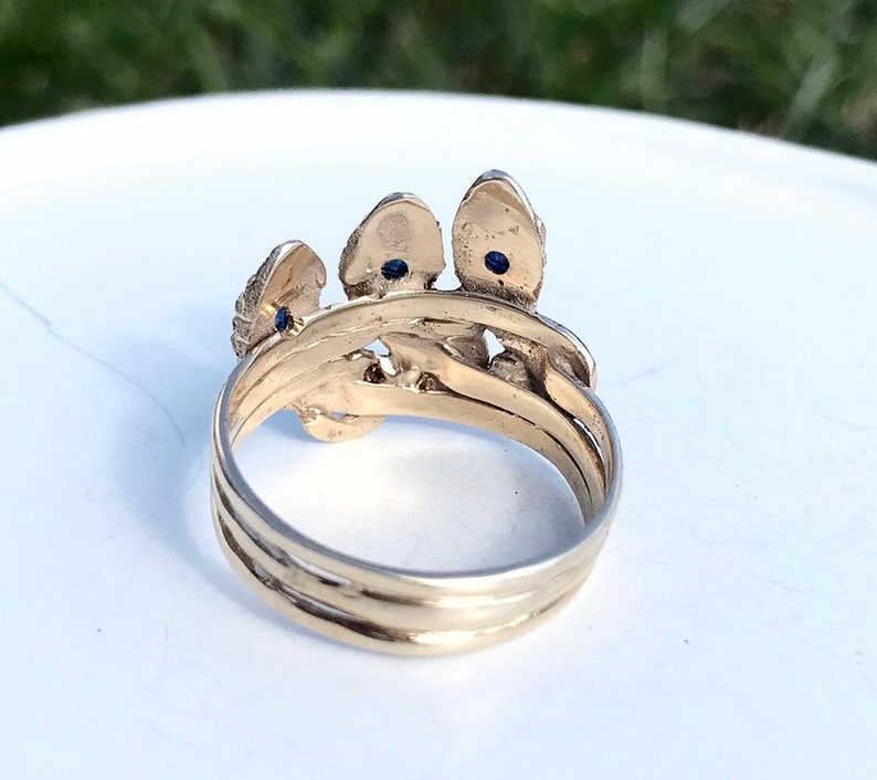 Antique Edwardian 14K Gold Triple Snake Ring Sapphires | Etsy