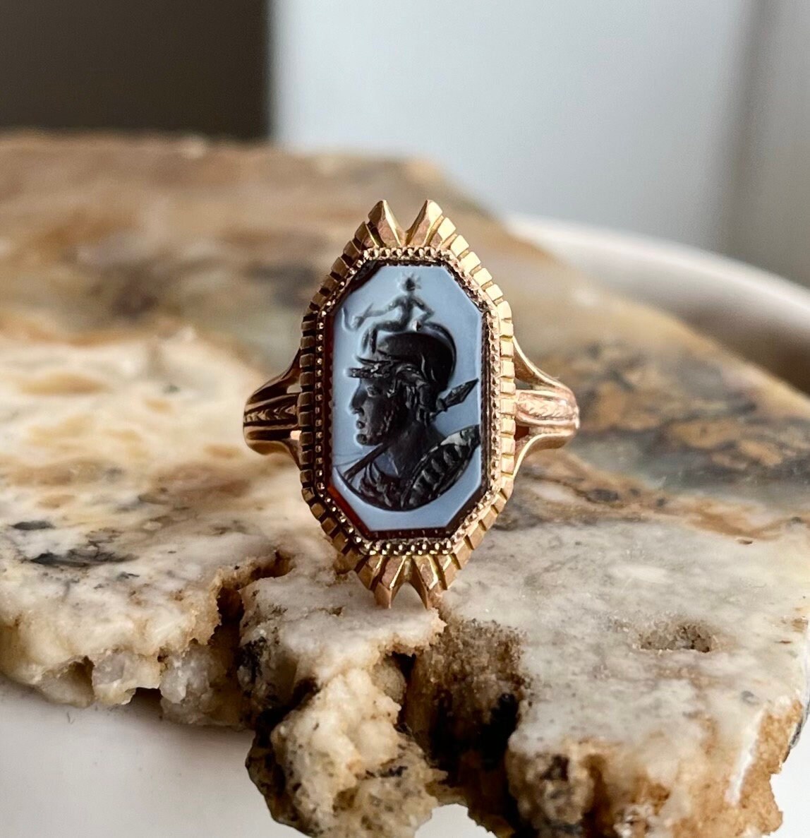 Antique Victorian Intaglio Gold Ring 14k Athena Ring - Etsy