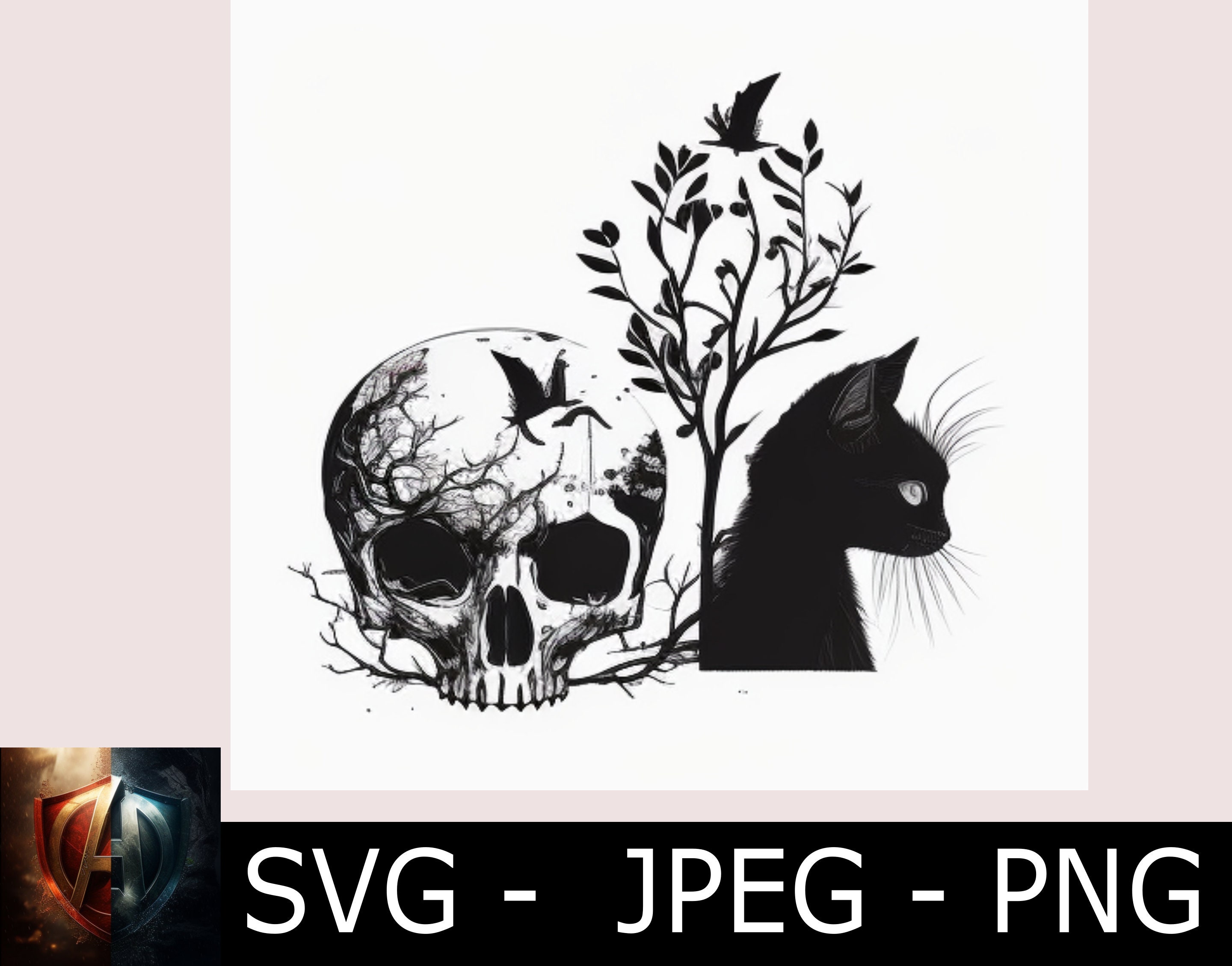 Cat and Skull SVG JPEG PNG Cutting Template, Vinyl Template - Etsy
