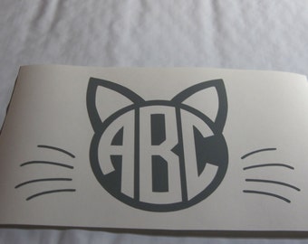 Cat monogram decal | Etsy