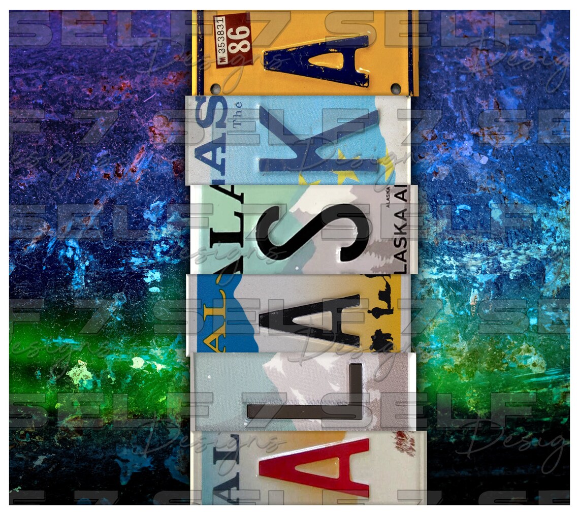 Alaska License Plates Northern Lights Patina Tumbler Png - Etsy