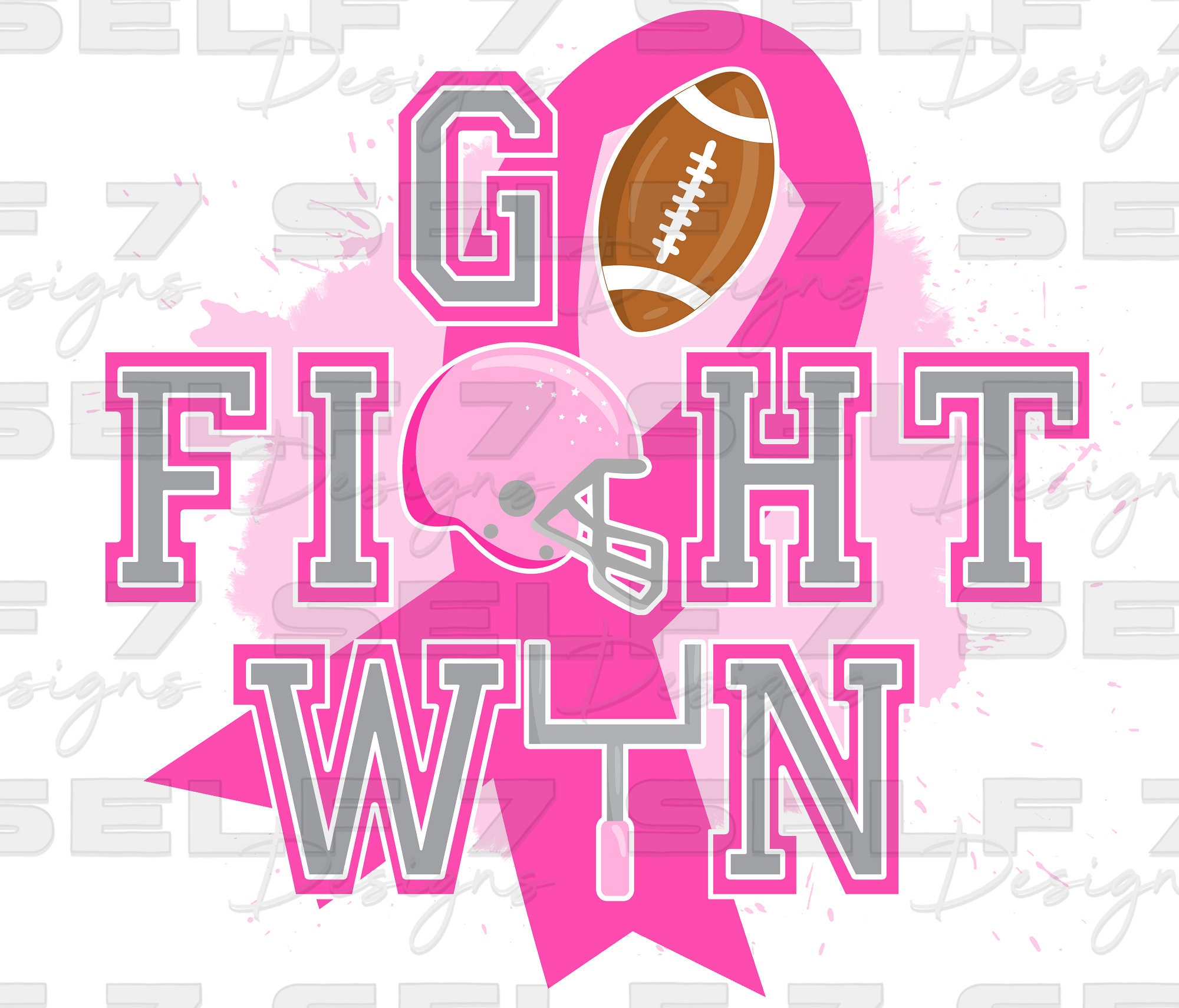 Go Fight Win Football Breast Cancer Awareness Png - Etsy