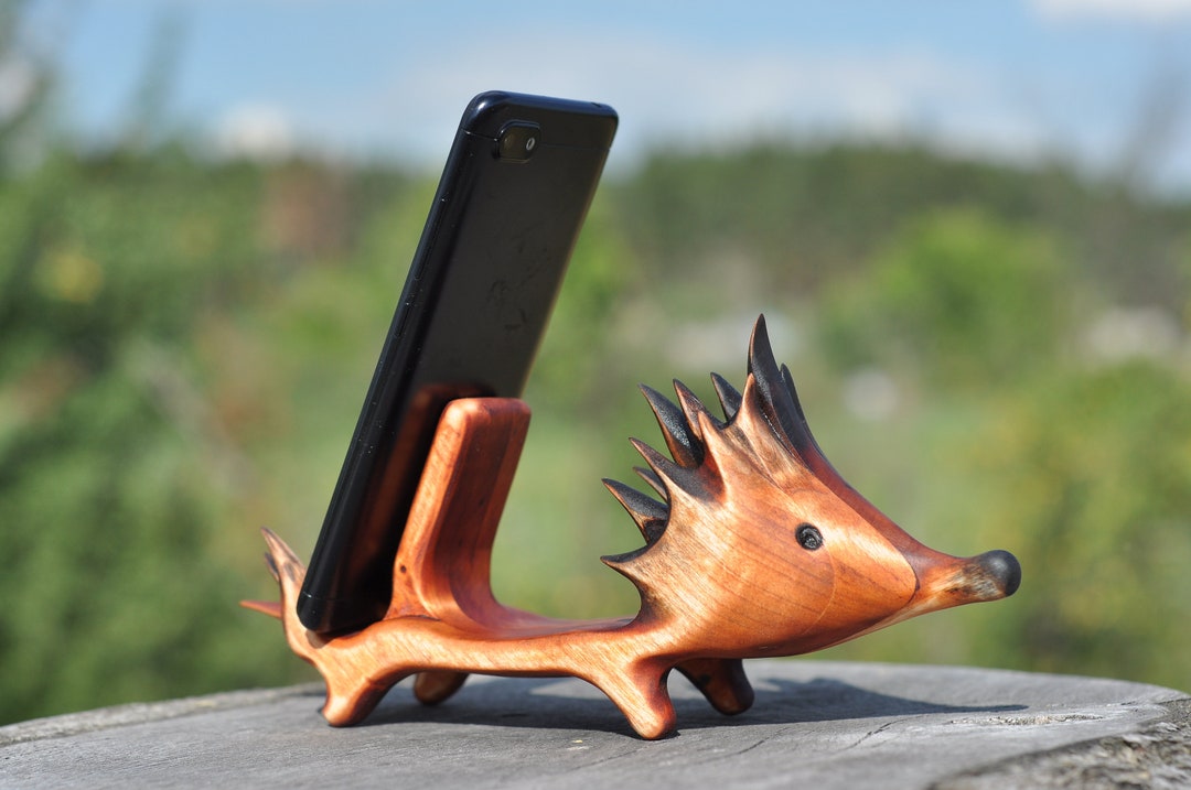 Hedgehog Wooden Phone Stand Wood iPhone Stand Cute Gift Idea Holder ...