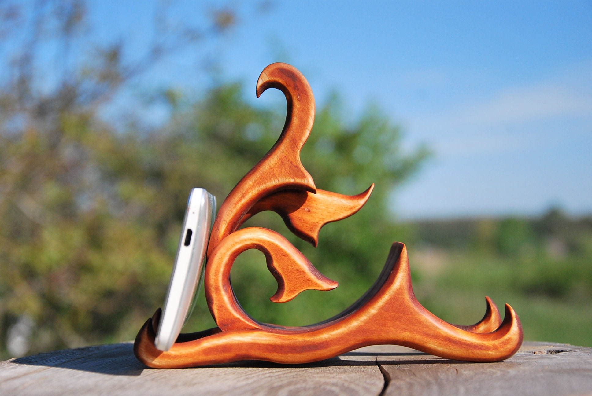 Iphone Stand Phone Holder Wood Decor Table Wooden Flowers | Etsy