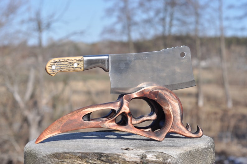 Wood Raven Skull Crow Stand for Axe or Hatchet or Big Knife Holder ...