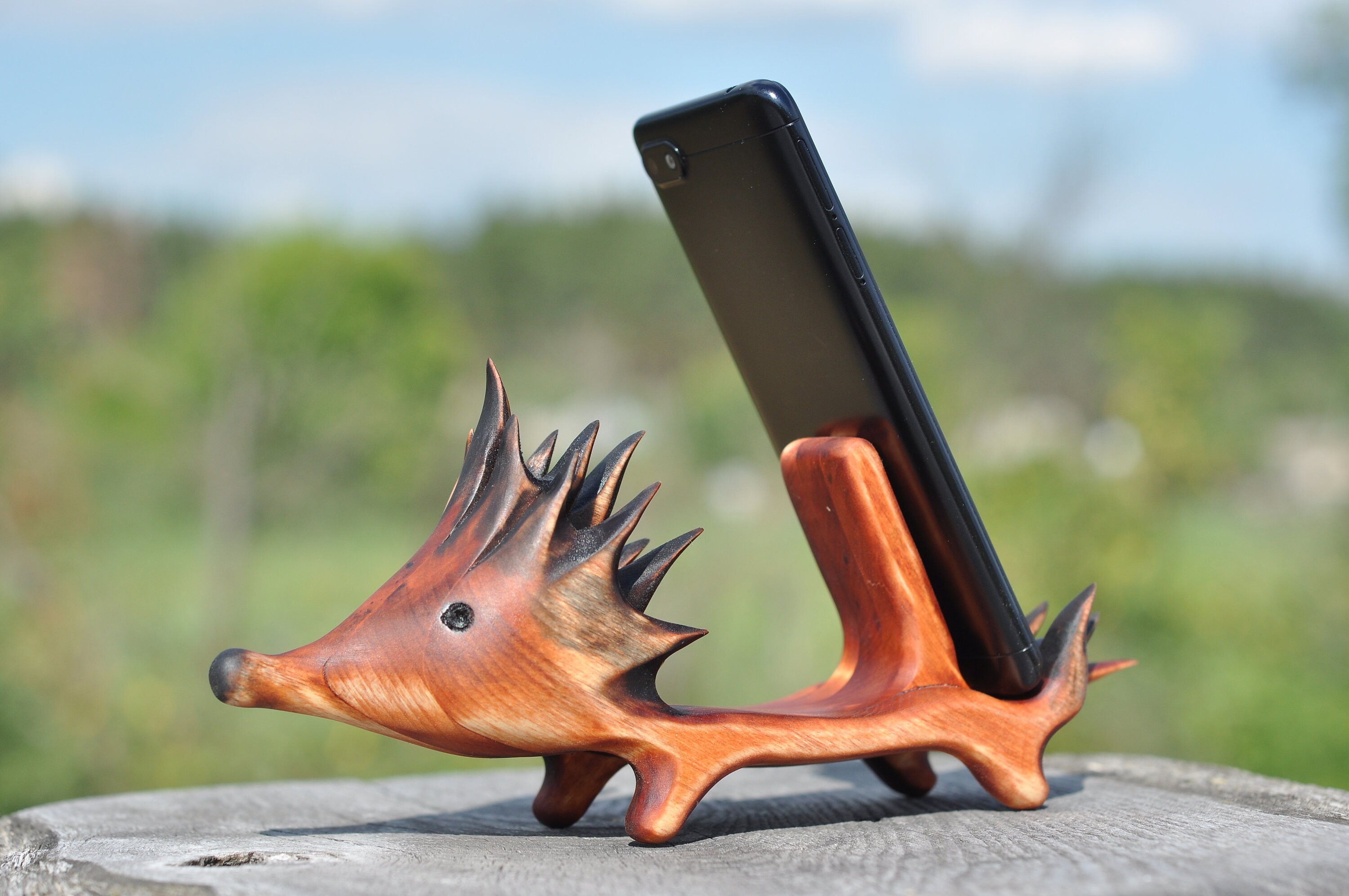 Hedgehog wooden phone stand wood iphone stand cute gift idea | Etsy