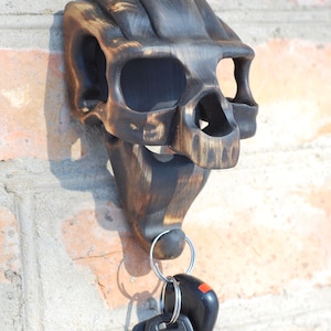 Holder Key Wood Skull Hook for Wall Gothic Gift for Him Wooden ...