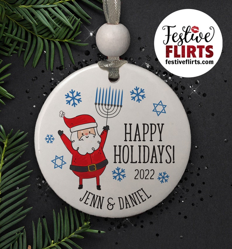 Personalized Interfaith Santa Menorah Holiday Ornament or - Etsy