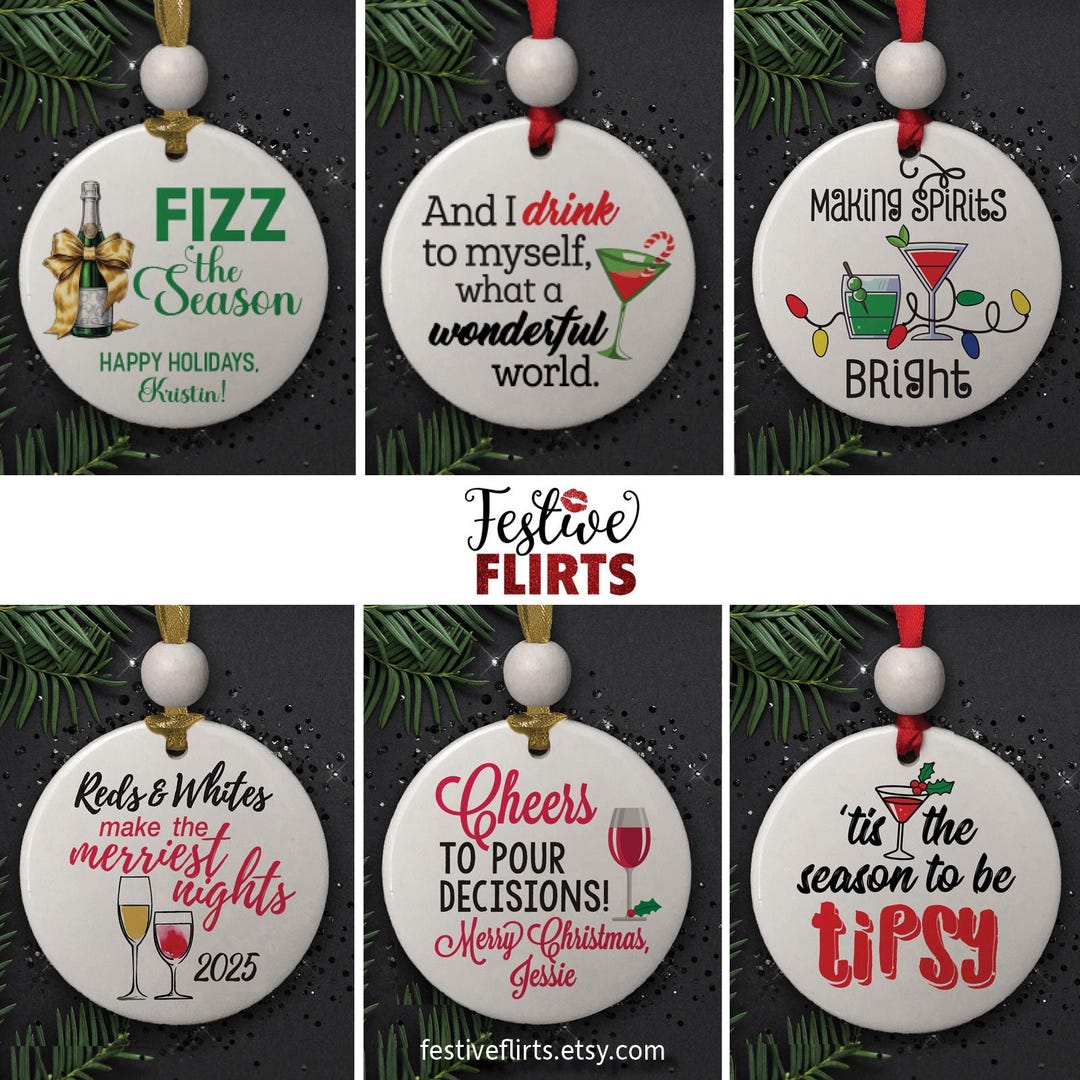 Funny Alcohol Theme Ceramic Christmas Boozy Ornaments, Cocktail Wine ...