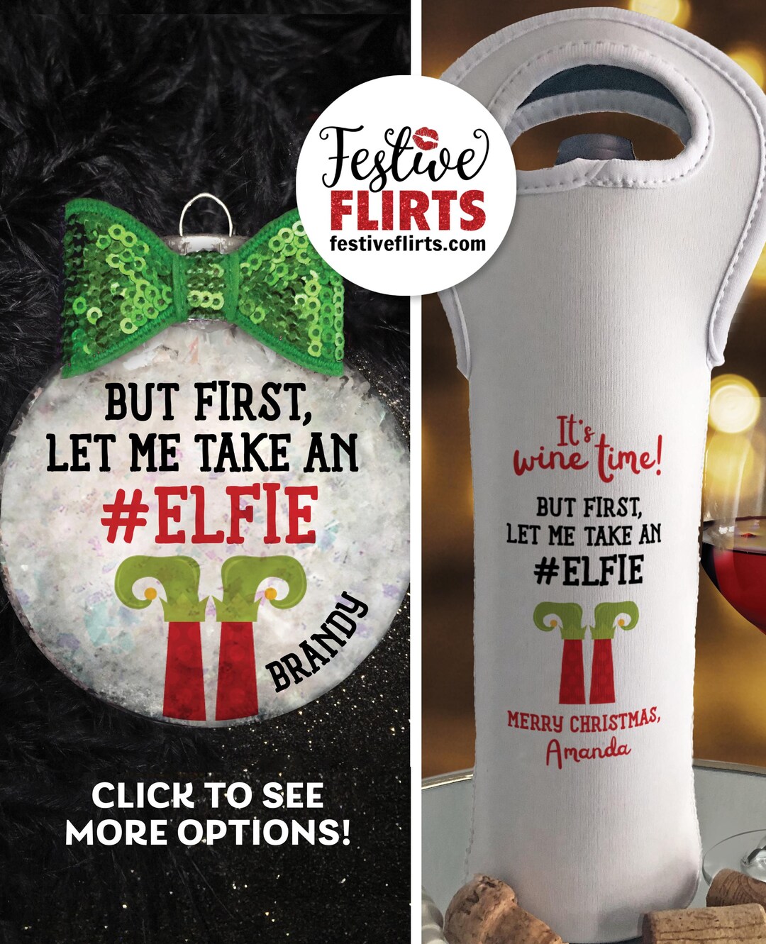 Personalized Let Me Take an Elfie Christmas Ornament or Wine Bottle Bag ...