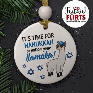 Llamaka Yarmulke Funny Hanukkah Ornament or Wine Bottle Bag, Cute ...