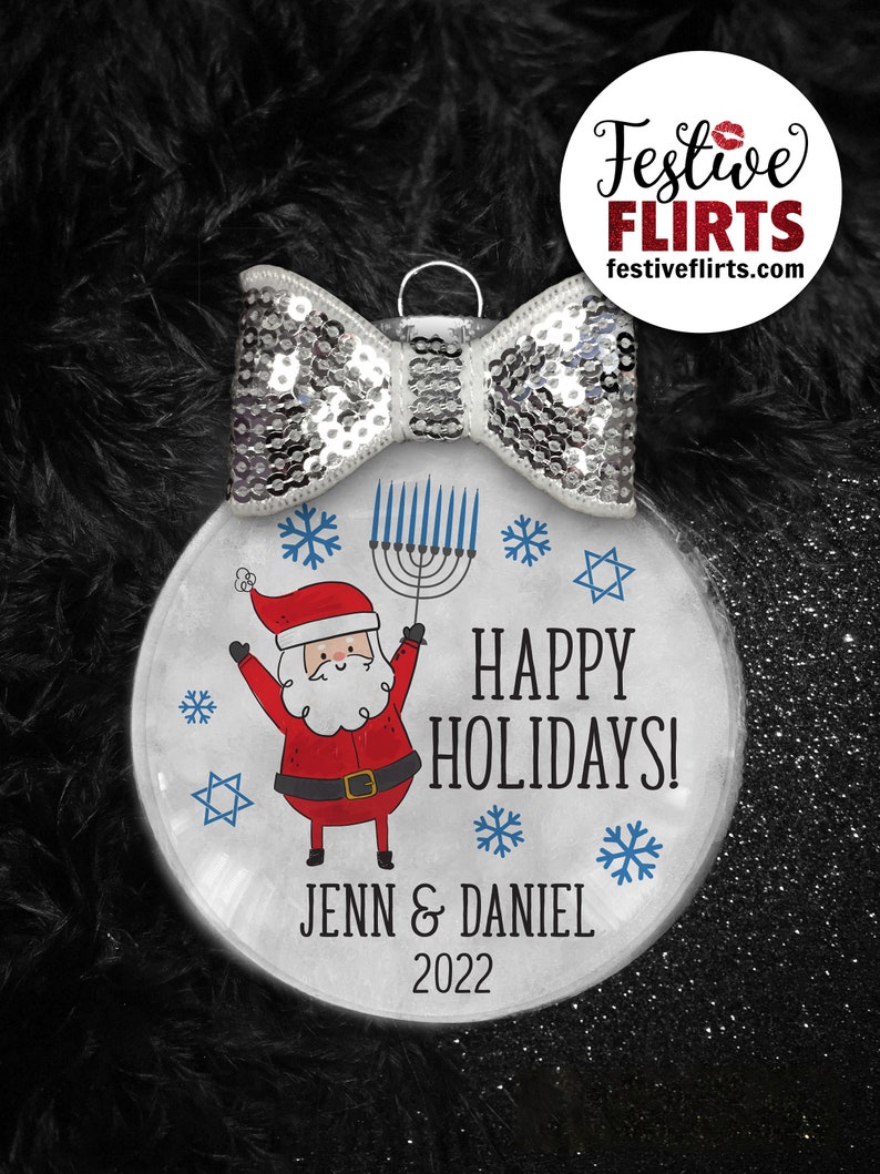 Personalized Interfaith Santa Menorah Holiday Ornament or - Etsy