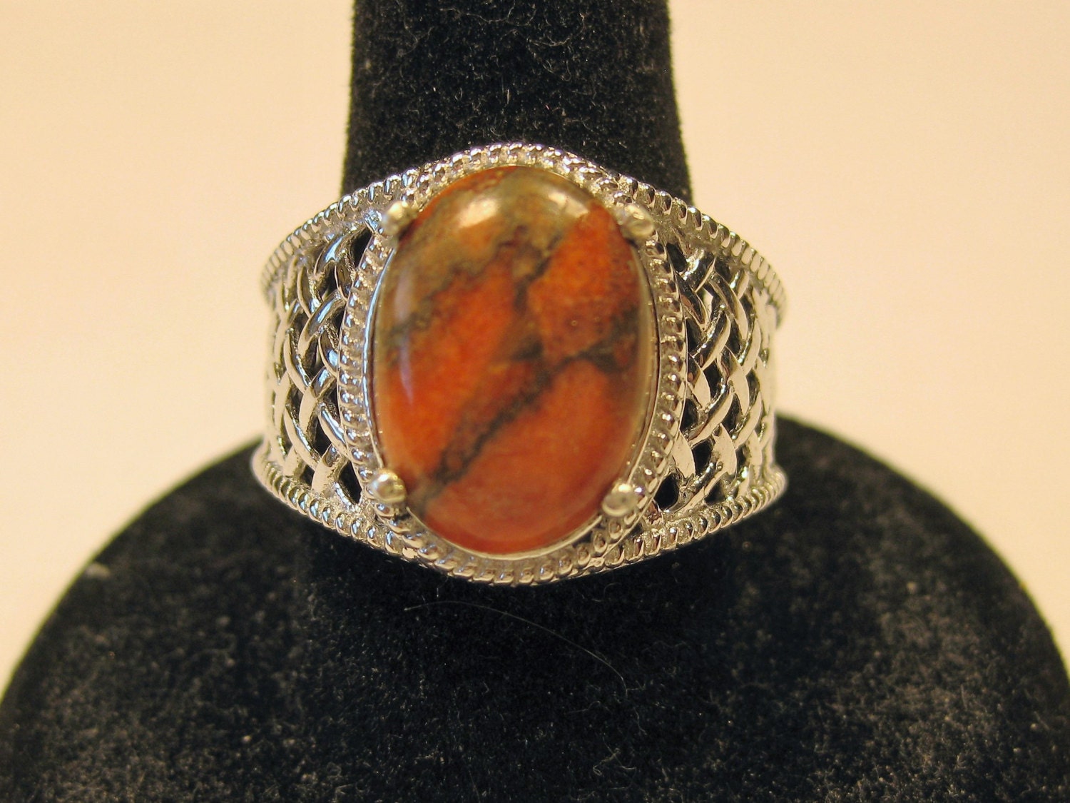Orange Turquoise With Copper Matrix 14x10mm Cabochon Set in Sterling ...
