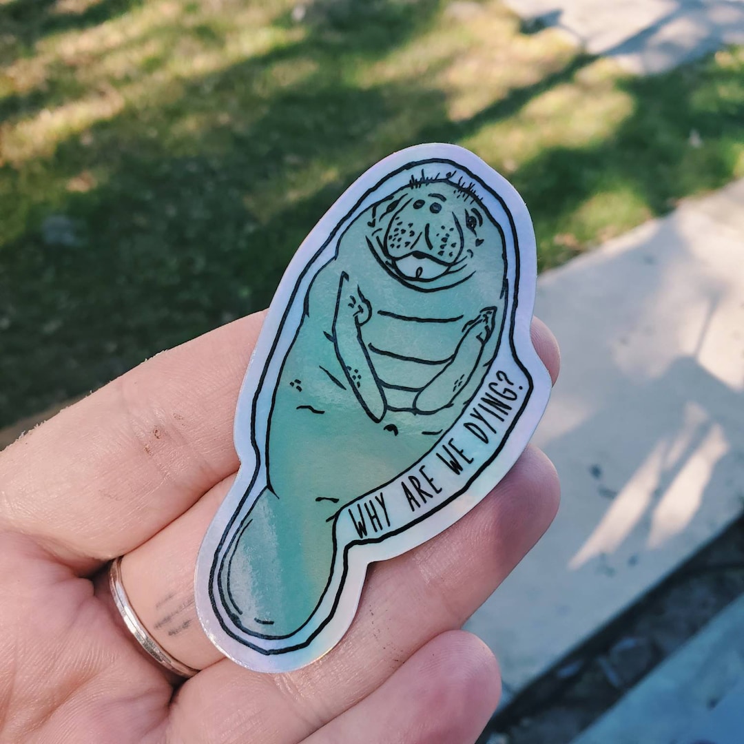 Save the Manatees holographic Sticker Sea Cow Eco Anarchist Green ...