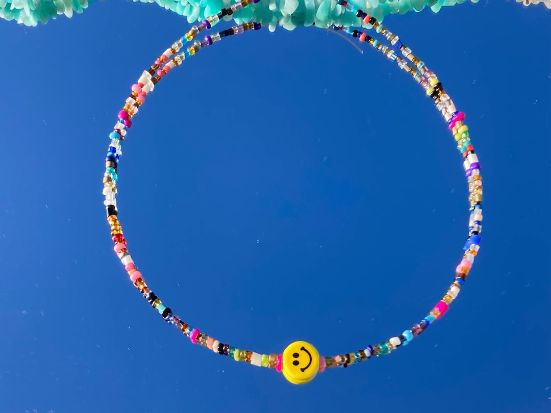 Smiley Face Choker Necklace/smiley Face Necklace/beaded Choker/beaded ...
