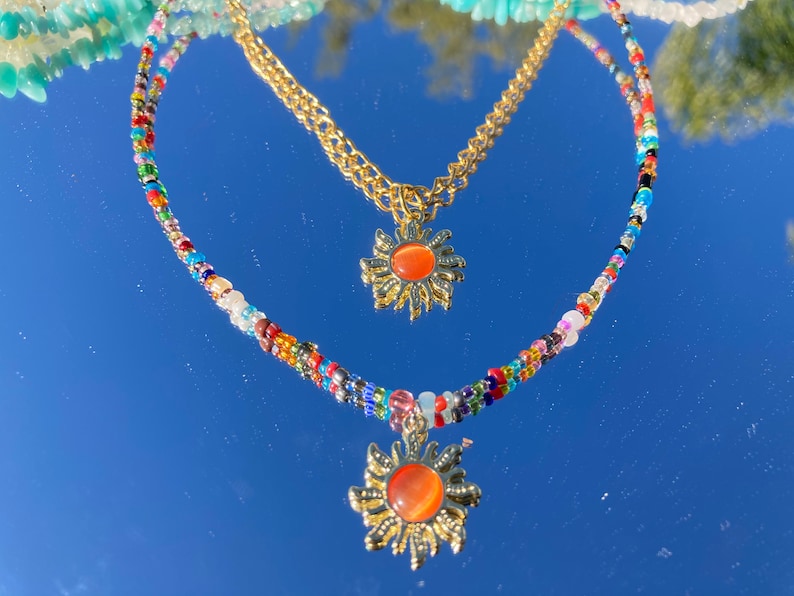 Gold Sun Pendant Chokersun Necklacebeaded Chokerbeaded - Etsy