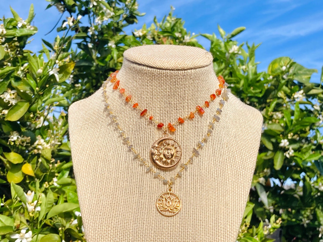 Gold Sun and Moon Choker Necklace/lotus Choker/beaded Choker,beaded ...