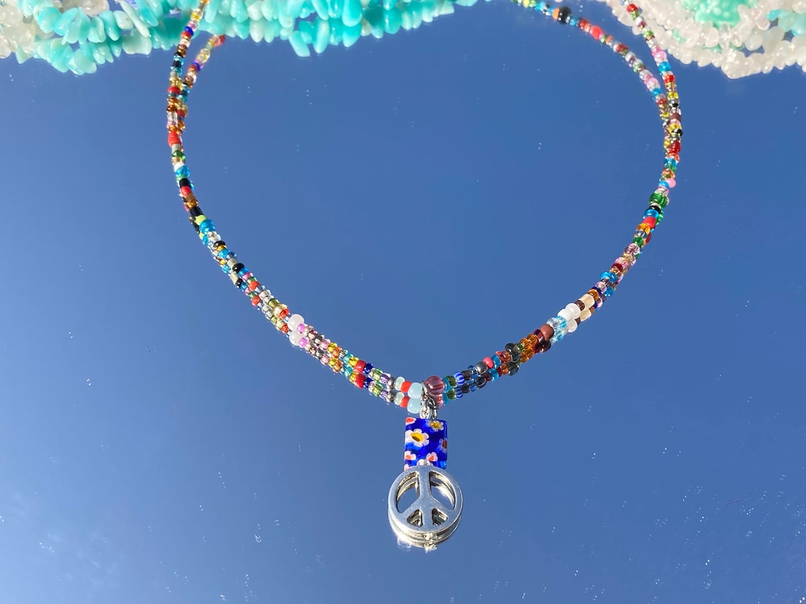 Peace Sign Choker,peace Sign Necklace,beaded Choker/beaded Necklace ...