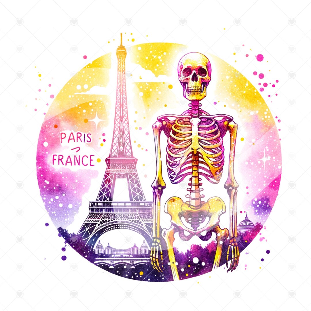 Paris Skeleton Sublimation Design: Eiffel Tower Clipart (PNG Digital ...