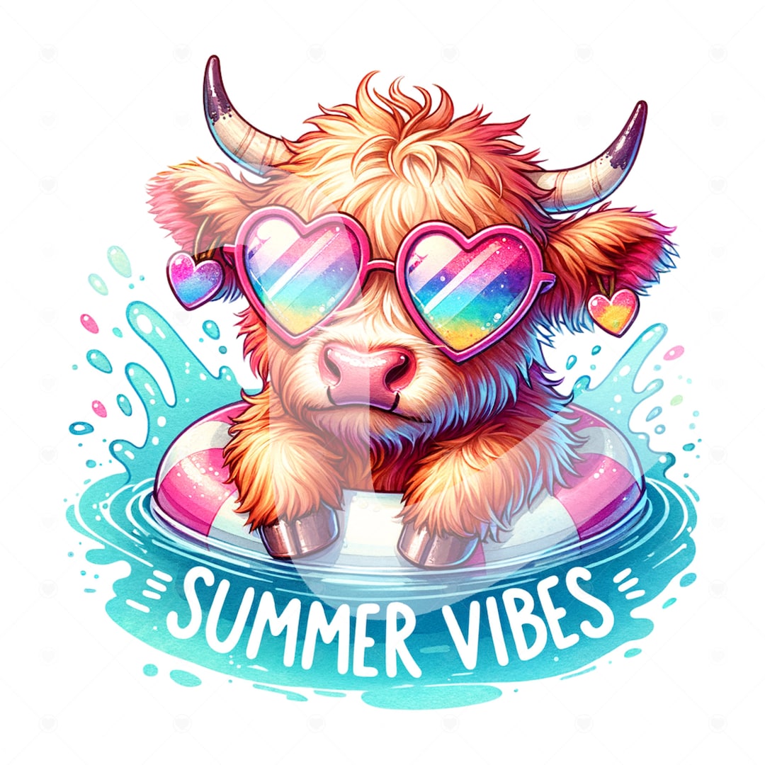 Highland Cow Summer Vibes PNG, Cute Heifer Cow Clipart, Summer Cow ...