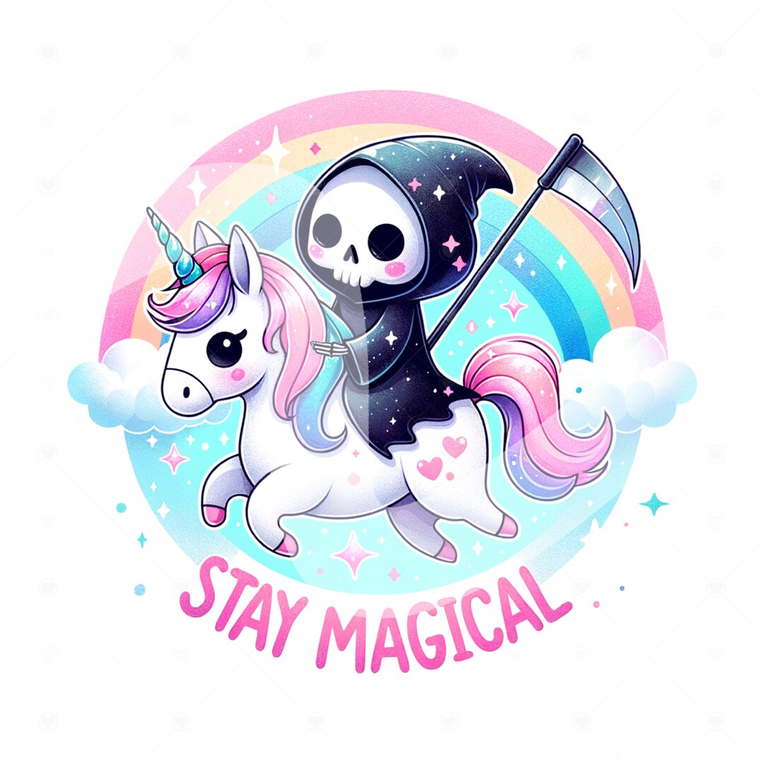 Stay Magical PNG, Reaper Unicorn Clipart, Trendy Sublimation Design for ...