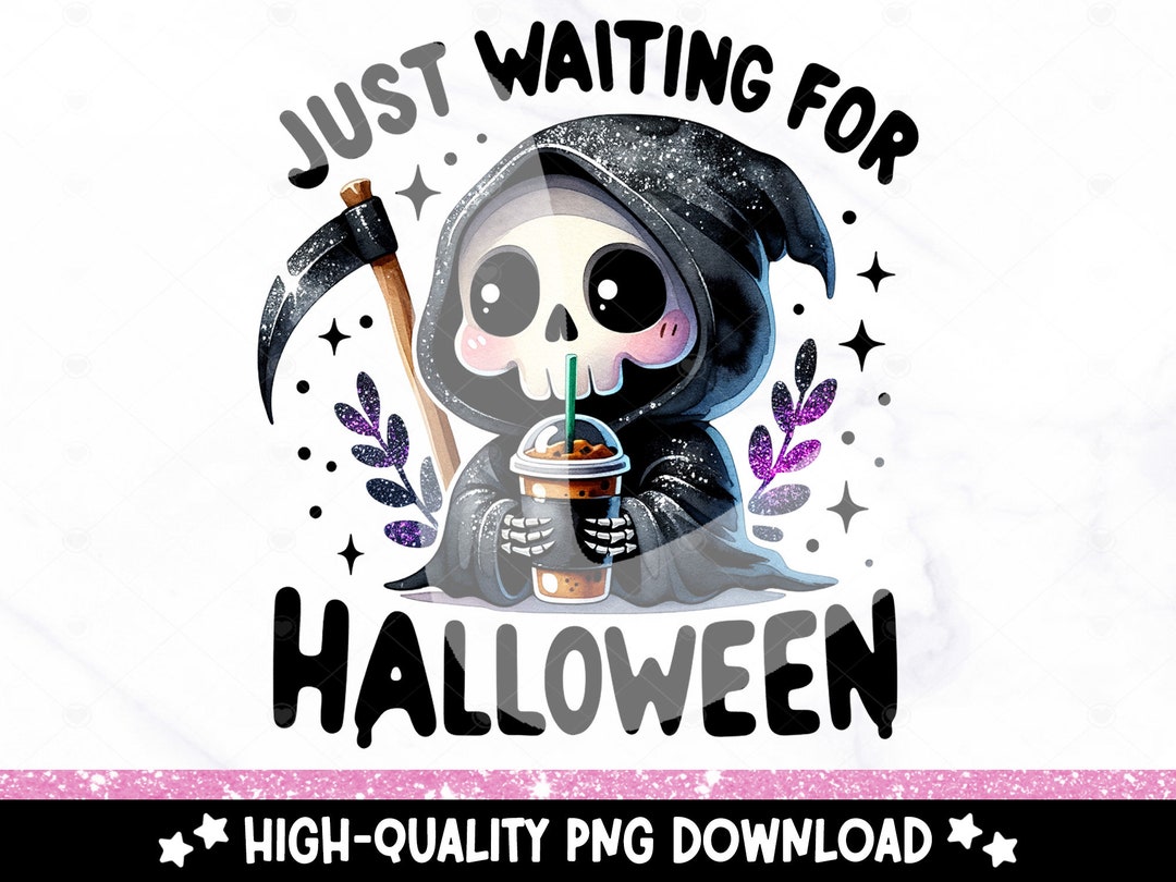 Just Waiting for Halloween PNG, Cute Grim Reaper Clipart, Fall ...